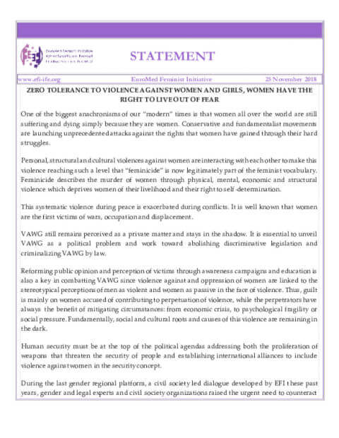 Statement on 16 Days of Activism | EuroMed Feminist Initiative